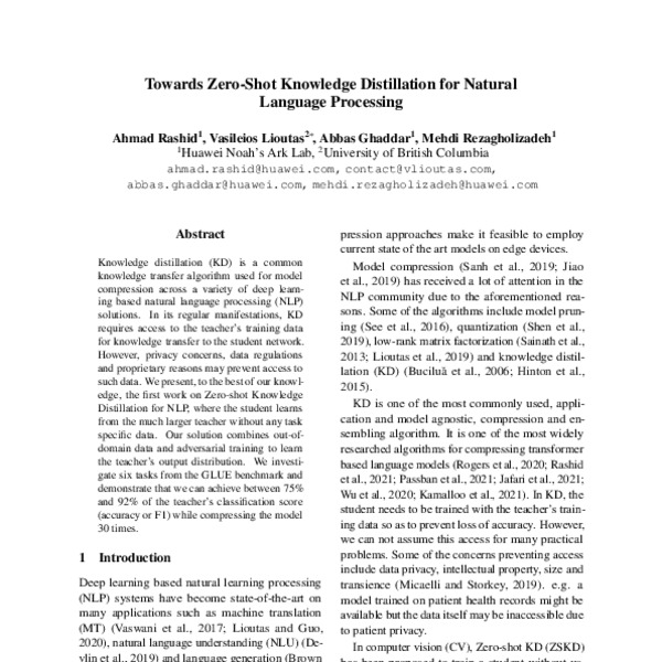 Towards Zero-Shot Knowledge Distillation for Natural Language Processing - ACL Anthology