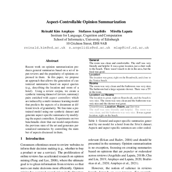 Aspect-Controllable Opinion Summarization - ACL Anthology