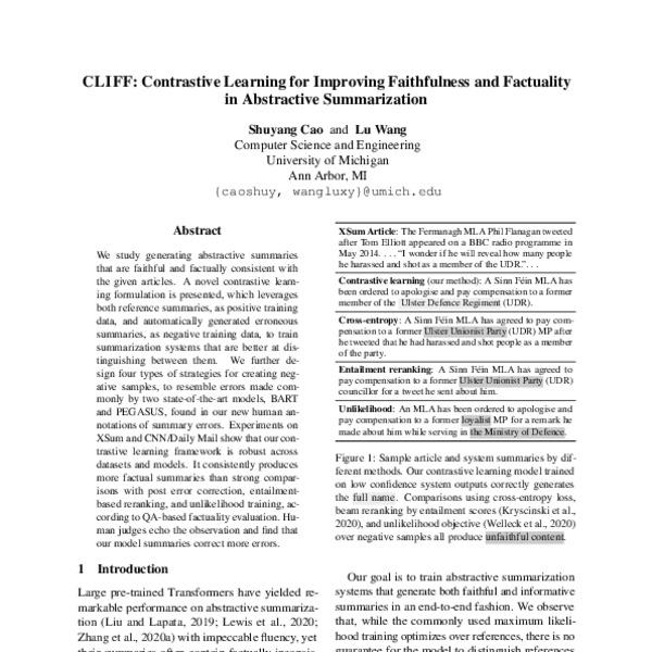 CLIFF: Contrastive Learning for Improving Faithfulness and Factuality in Abstractive ...