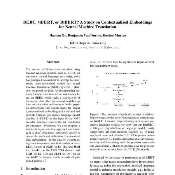 BERT, mBERT, or BiBERT? A Study on Contextualized Embeddings for Neural Machine Translation ...