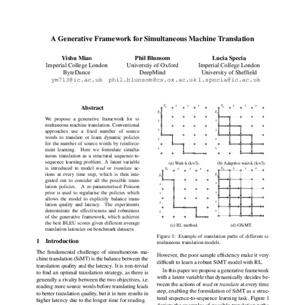 A Generative Framework for Simultaneous Machine Translation - ACL Anthology