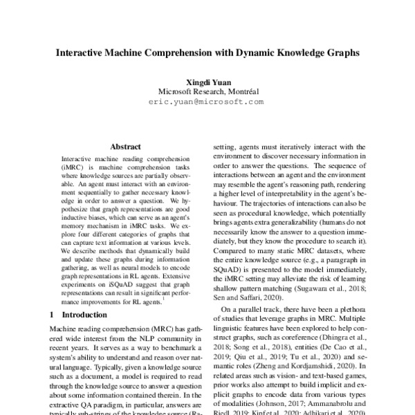 Interactive Machine Comprehension with Dynamic Knowledge Graphs - ACL Anthology