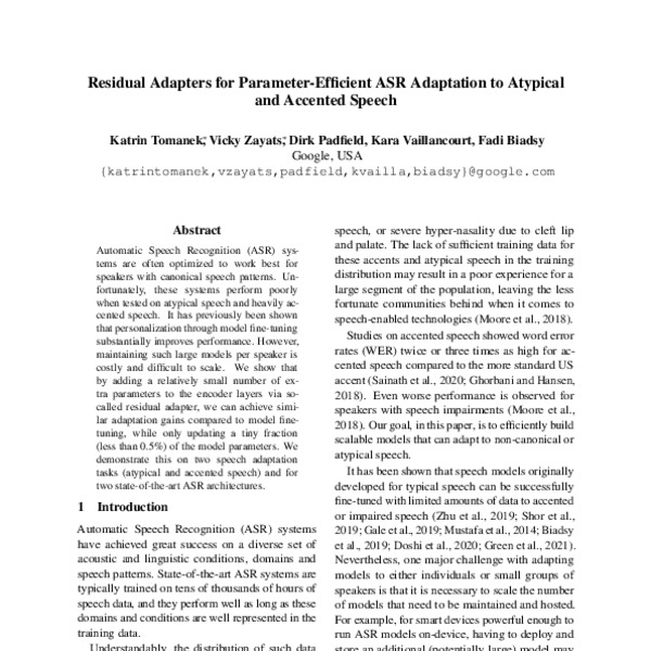 Residual Adapters for Parameter-Efficient ASR Adaptation to Atypical ...