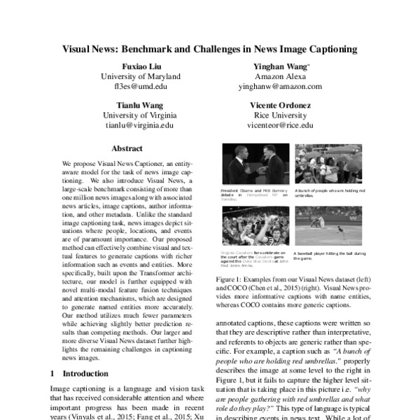 Visual News: Benchmark and Challenges in News Image Captioning - ACL Anthology
