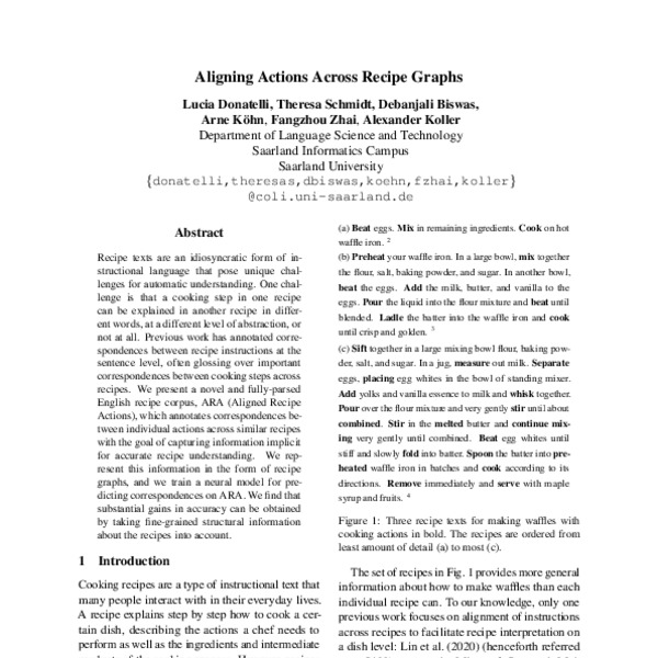 Aligning Actions Across Recipe Graphs - ACL Anthology