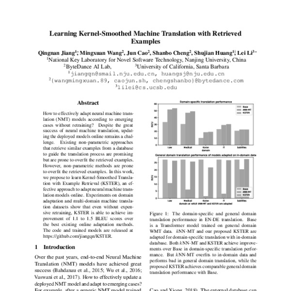 Learning Kernel-Smoothed Machine Translation with Retrieved Examples ...