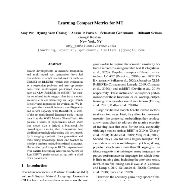 Learning Compact Metrics for MT - ACL Anthology