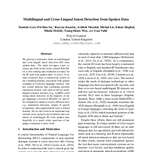 Multilingual and Cross-Lingual Intent Detection from Spoken Data - ACL Anthology