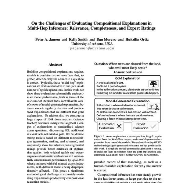 On the Challenges of Evaluating Compositional Explanations in Multi-Hop Inference: Relevance ...