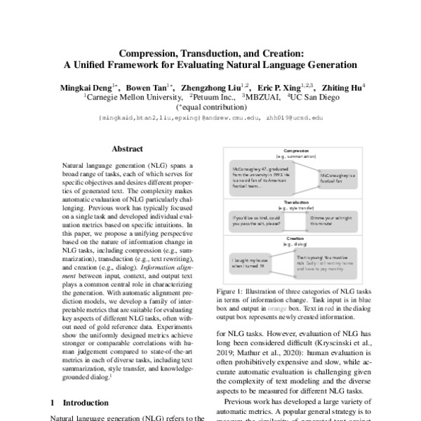 Compression, Transduction, and Creation: A Unified Framework for ...
