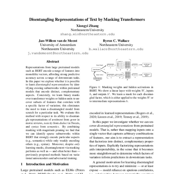 Disentangling Representations of Text by Masking Transformers - ACL Anthology