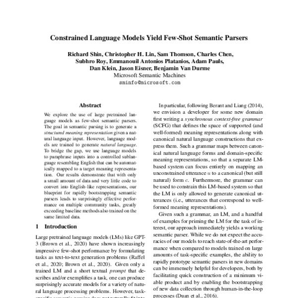 Constrained Language Models Yield Few-Shot Semantic Parsers - ACL Anthology
