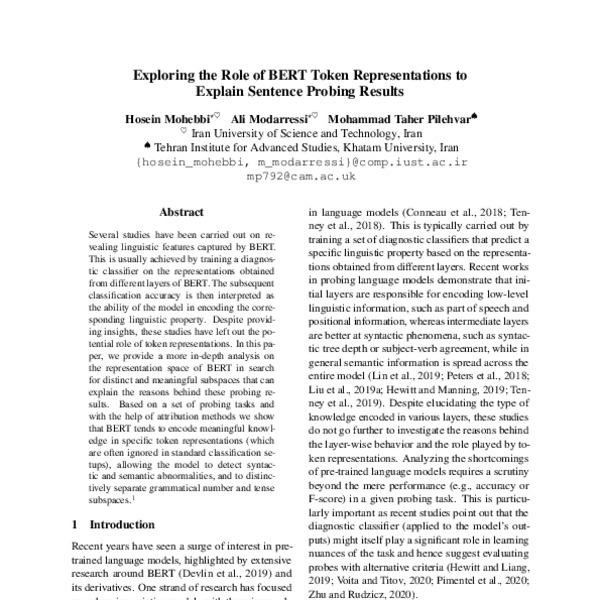 Exploring the Role of BERT Token Representations to Explain Sentence ...
