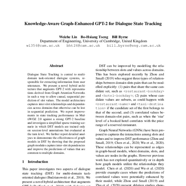 Knowledge-Aware Graph-Enhanced GPT-2 for Dialogue State Tracking - ACL Anthology