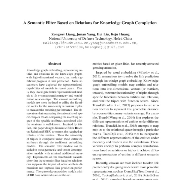 A Semantic Filter Based on Relations for Knowledge Graph Completion - ACL Anthology