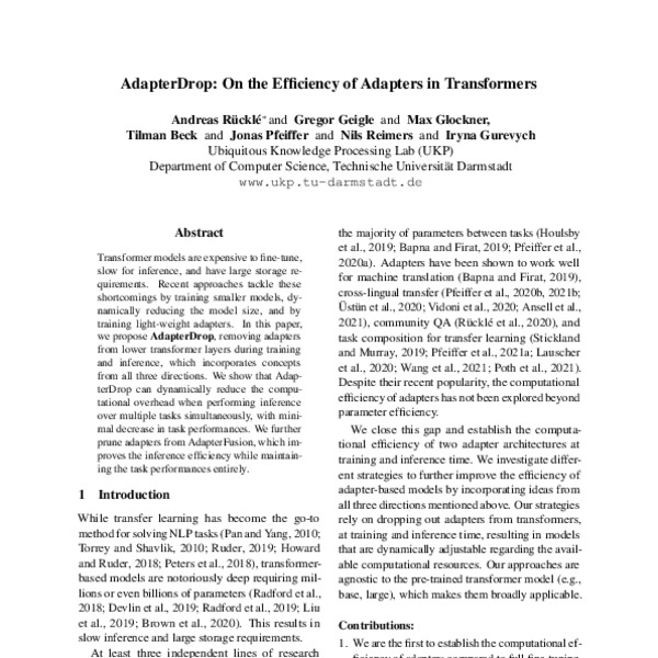 AdapterDrop: On the Efficiency of Adapters in Transformers - ACL Anthology