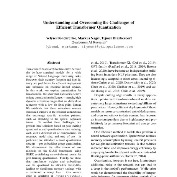 Understanding and Overcoming the Challenges of Efficient Transformer Quantization - ACL Anthology