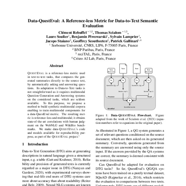 Data-QuestEval: A Referenceless Metric for Data-to-Text Semantic Evaluation - ACL Anthology