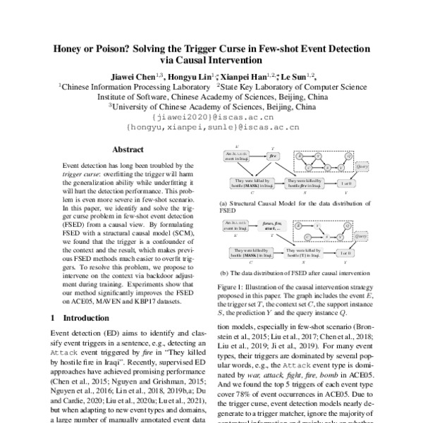 Honey or Poison? Solving the Trigger Curse in Few-shot Event Detection via Causal Intervention ...