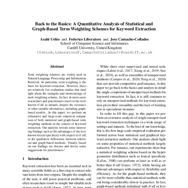 Back To The Basics A Quantitative Analysis Of Statistical And Graph Based Term Weighting