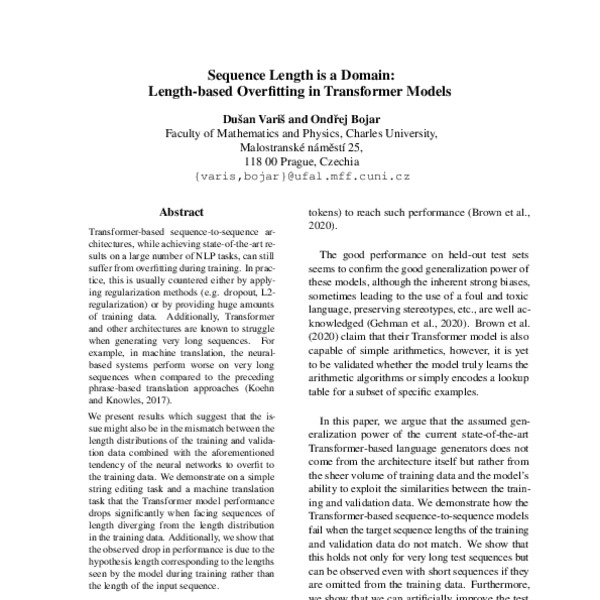 Sequence Length is a Domain: Length-based Overfitting in Transformer Models - ACL Anthology