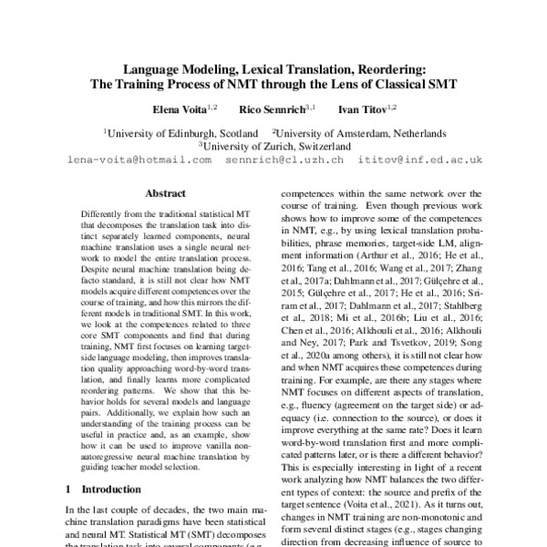 Language Modeling, Lexical Translation, Reordering: The Training ...