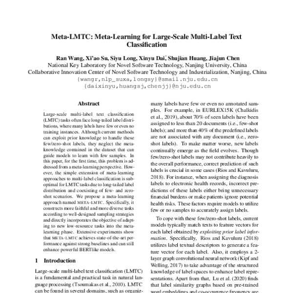 Meta Lmtc Meta Learning For Large Scale Multi Label Text Classification Acl Anthology