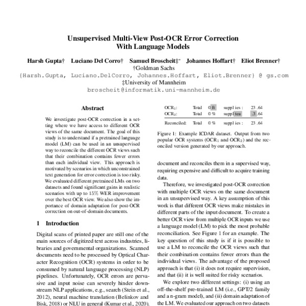 Unsupervised Multi-View Post-OCR Error Correction With Language Models - ACL Anthology