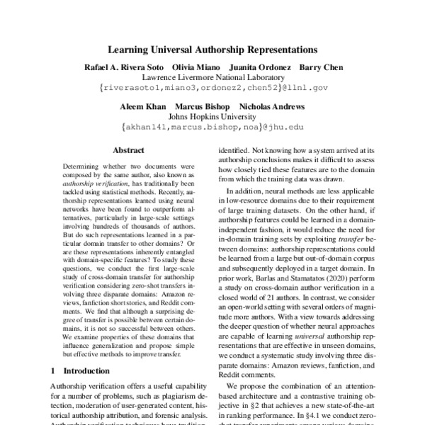 Learning Universal Authorship Representations - ACL Anthology