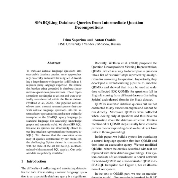 SPARQLing Database Queries from Intermediate Question Decompositions - ACL Anthology