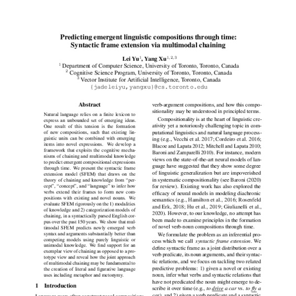 Predicting emergent linguistic compositions through time: Syntactic frame extension via ...