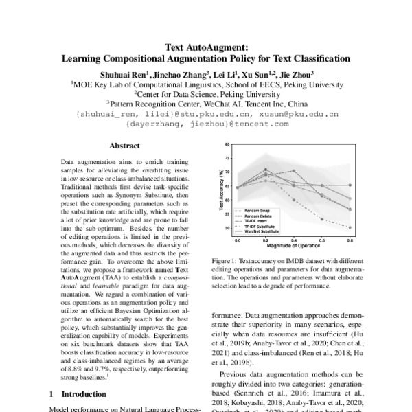 Text AutoAugment: Learning Compositional Augmentation Policy for Text Classification - ACL Anthology