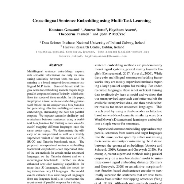 Cross-lingual Sentence Embedding using Multi-Task Learning - ACL Anthology