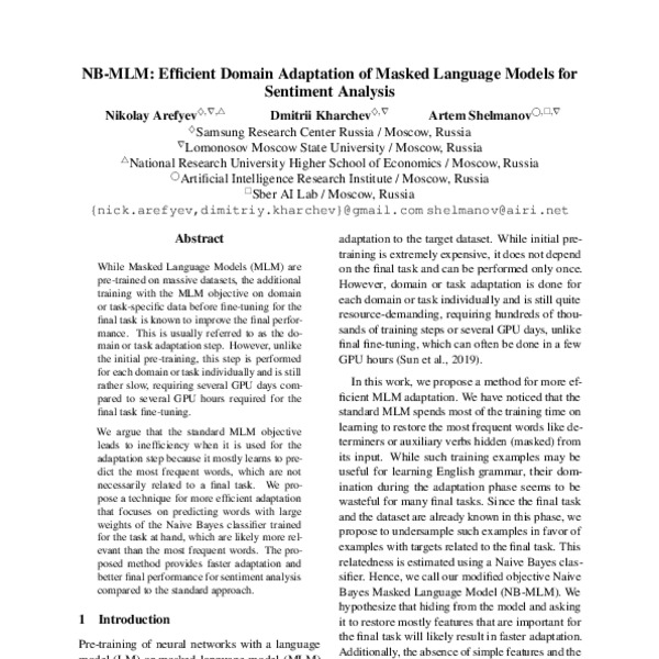NB-MLM: Efficient Domain Adaptation of Masked Language Models for Sentiment Analysis - ACL Anthology