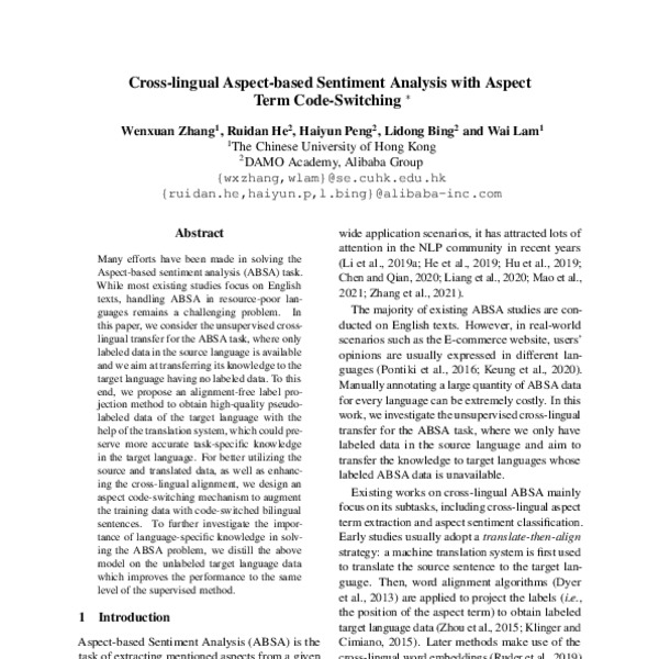 Cross-lingual Aspect-based Sentiment Analysis with Aspect Term Code-Switching - ACL Anthology