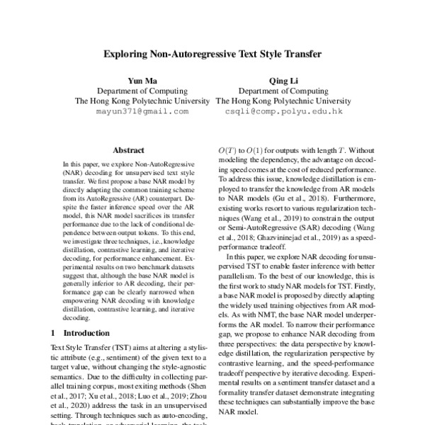 Exploring Non-Autoregressive Text Style Transfer - ACL Anthology