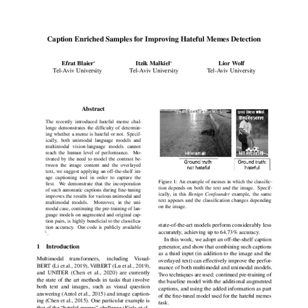 Caption Enriched Samples for Improving Hateful Memes Detection - ACL ...