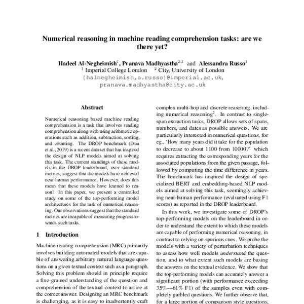 Numerical reasoning in machine reading comprehension tasks: are we ...