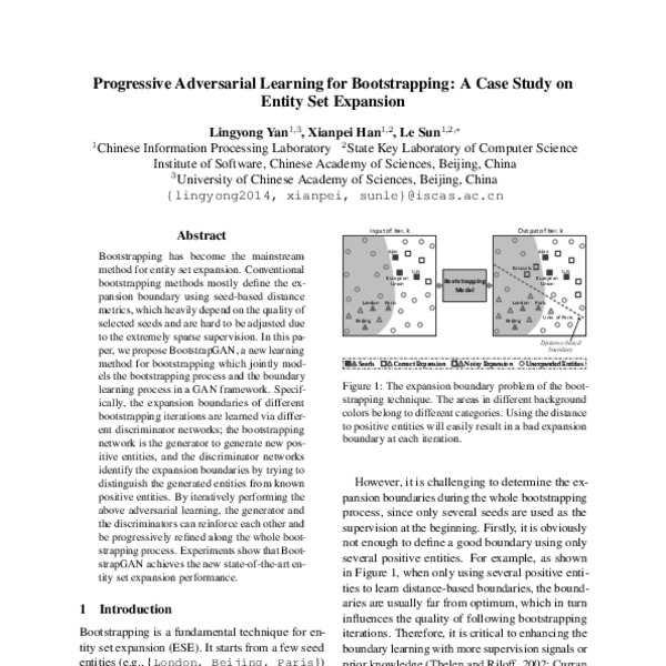 Progressive Adversarial Learning for Bootstrapping: A Case Study on Entity Set Expansion - ACL ...
