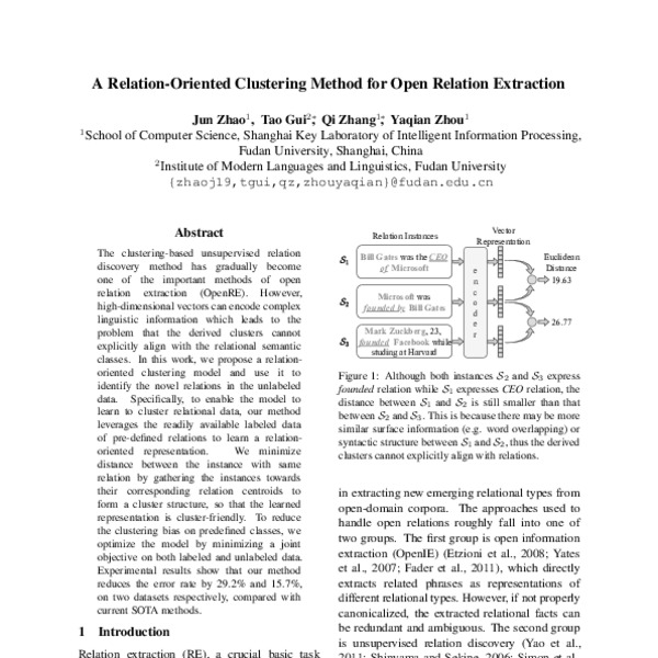 A Relation Oriented Clustering Method For Open Relation Extraction Acl Anthology