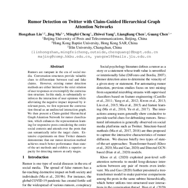 Rumor Detection on Twitter with Claim-Guided Hierarchical Graph ...