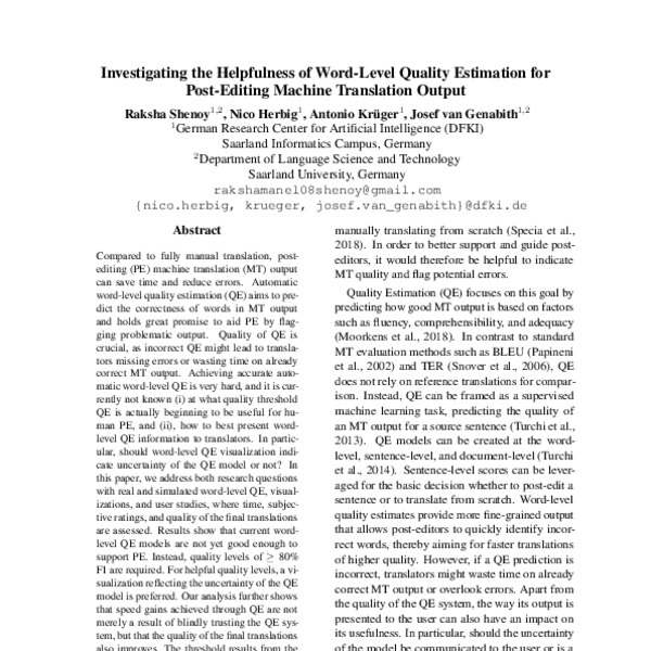Investigating the Helpfulness of Word-Level Quality Estimation for Post-Editing Machine ...