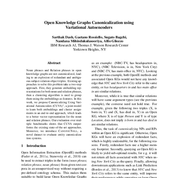 Open Knowledge Graphs Canonicalization using Variational Autoencoders - ACL Anthology