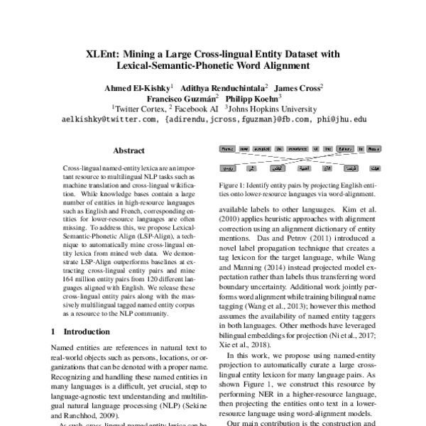 XLEnt: Mining a Large Cross-lingual Entity Dataset with Lexical ...