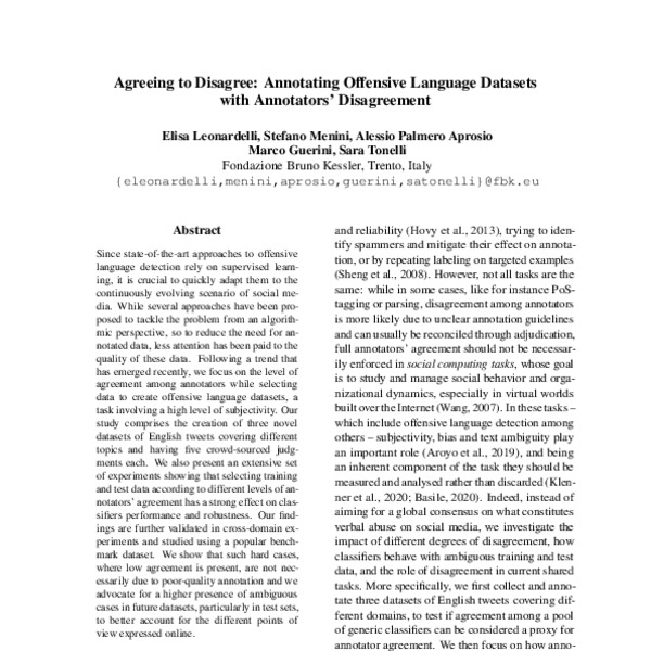 Agreeing to Disagree: Annotating Offensive Language Datasets with ...