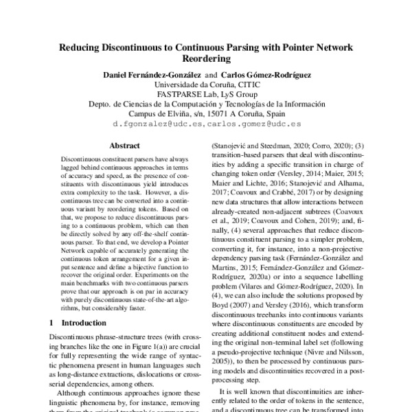 Reducing Discontinuous to Continuous Parsing with Pointer Network Reordering - ACL Anthology