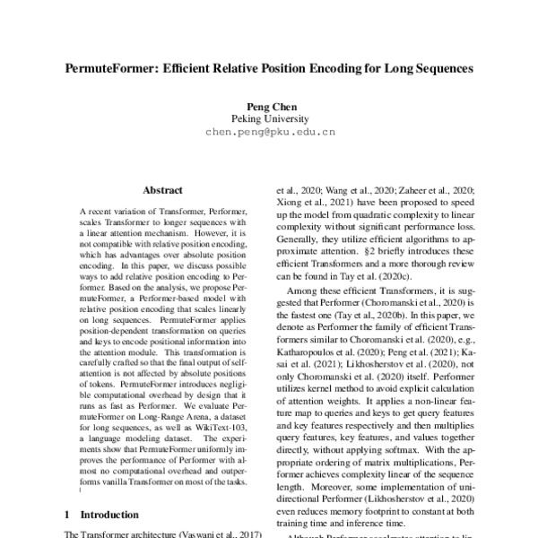PermuteFormer: Efficient Relative Position Encoding for Long Sequences ...