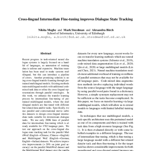 Cross-lingual Intermediate Fine-tuning improves Dialogue State Tracking - ACL Anthology