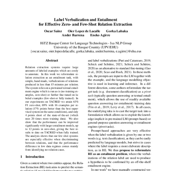 Label Verbalization and Entailment for Effective Zero and Few-Shot Relation Extraction - ACL ...