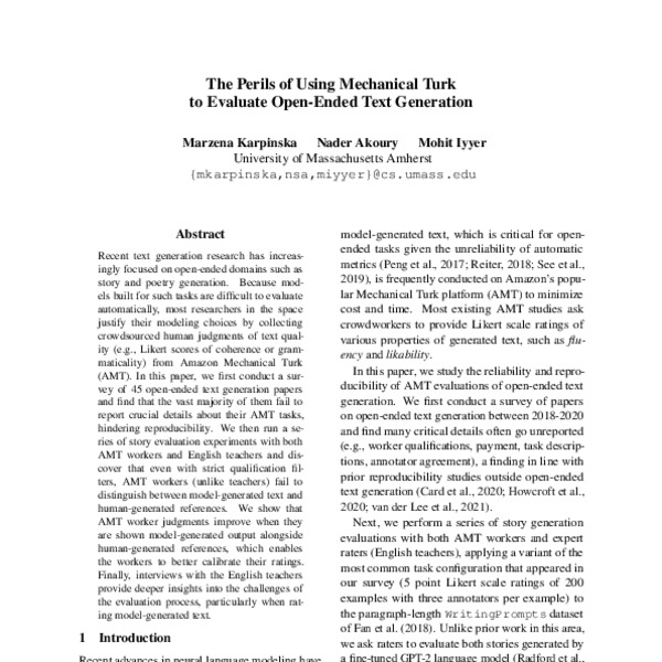 The Perils of Using Mechanical Turk to Evaluate Open-Ended Text ...